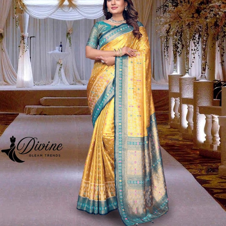 Yellow Kanchipuram Pure Tissue Silk Saree Online Banarasi Silk Kanchi ...