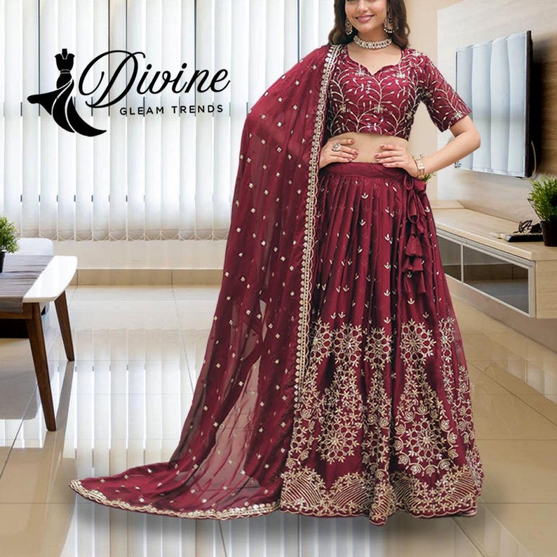 Maroon Color Sequence Embroidery Work Designer Lehenga Choli for Any ...