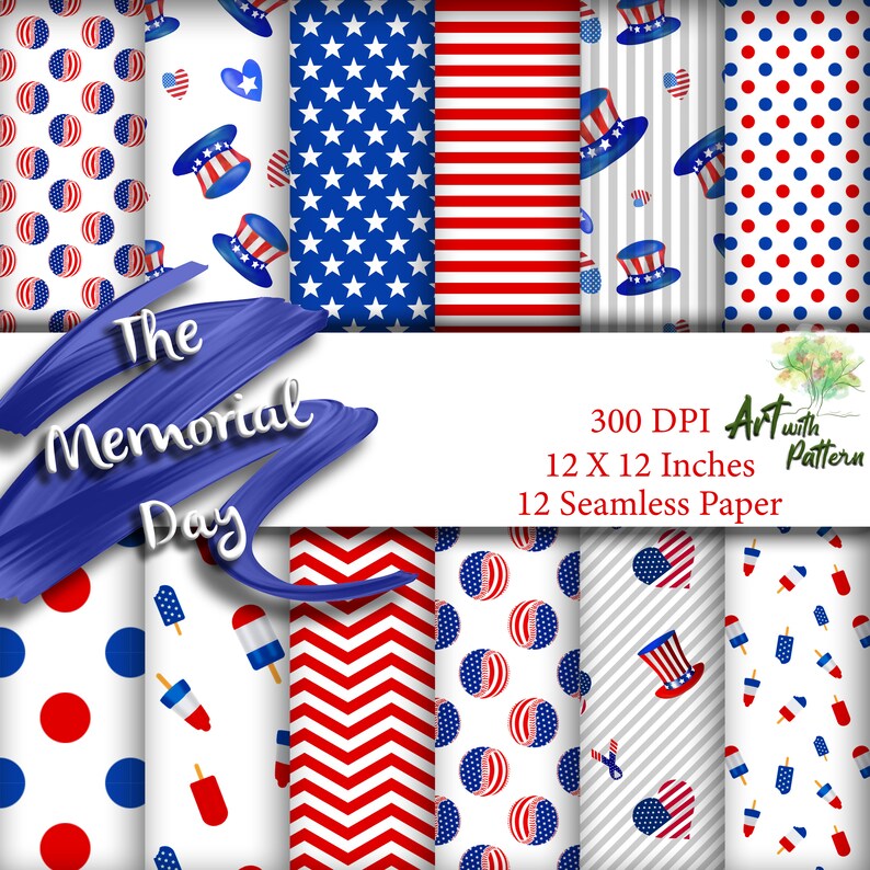 Memorial Day Digital Paper Set Instant Download Mickey Clipart - Etsy