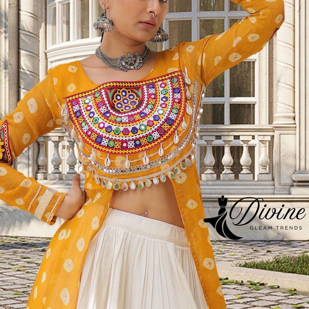 Yellow White Navratri Lehenga Set 3pc Garba Chaniya Choli for Women ...