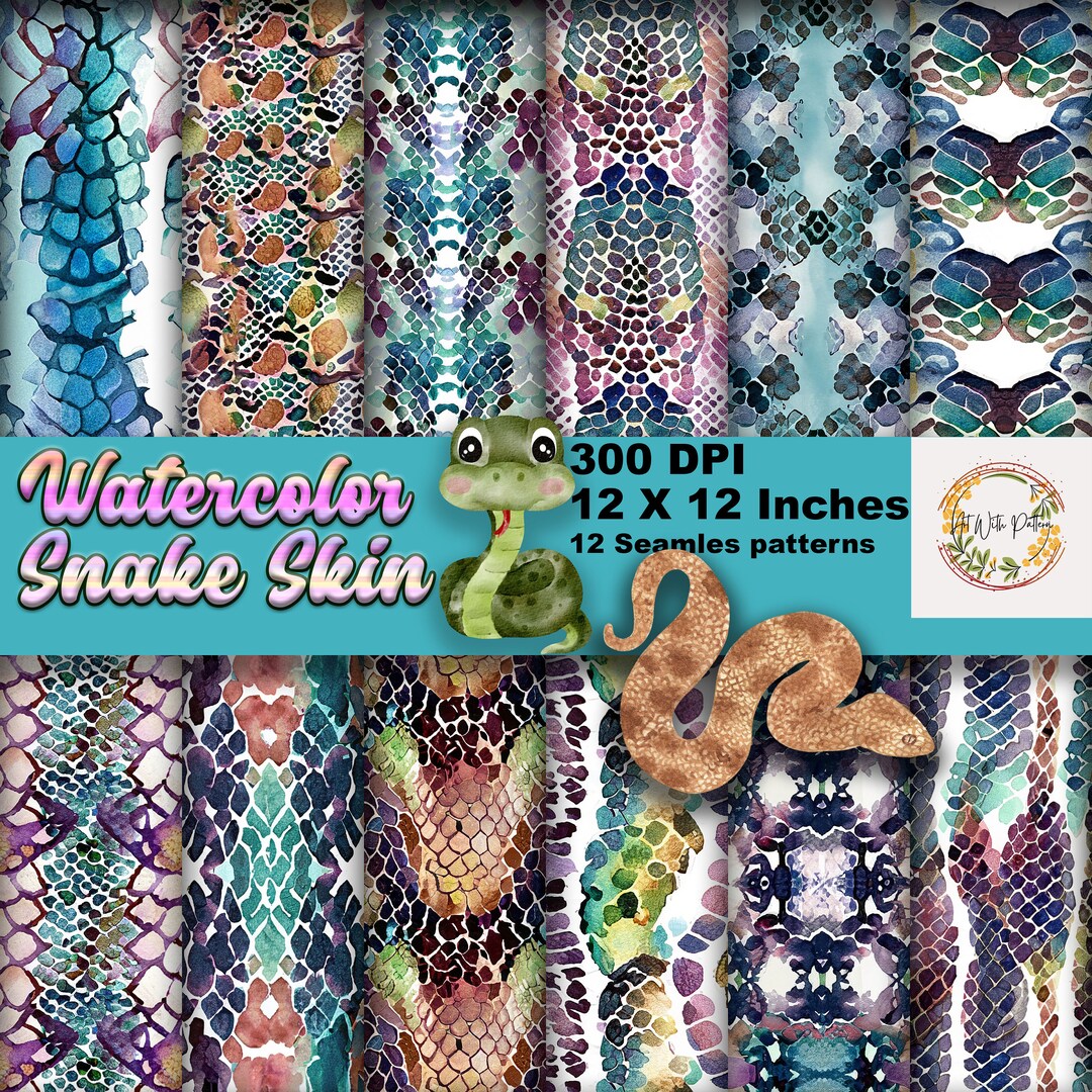 Watercolor Snake Skin Pattern Digital Paper Snake Digital Print Design ...