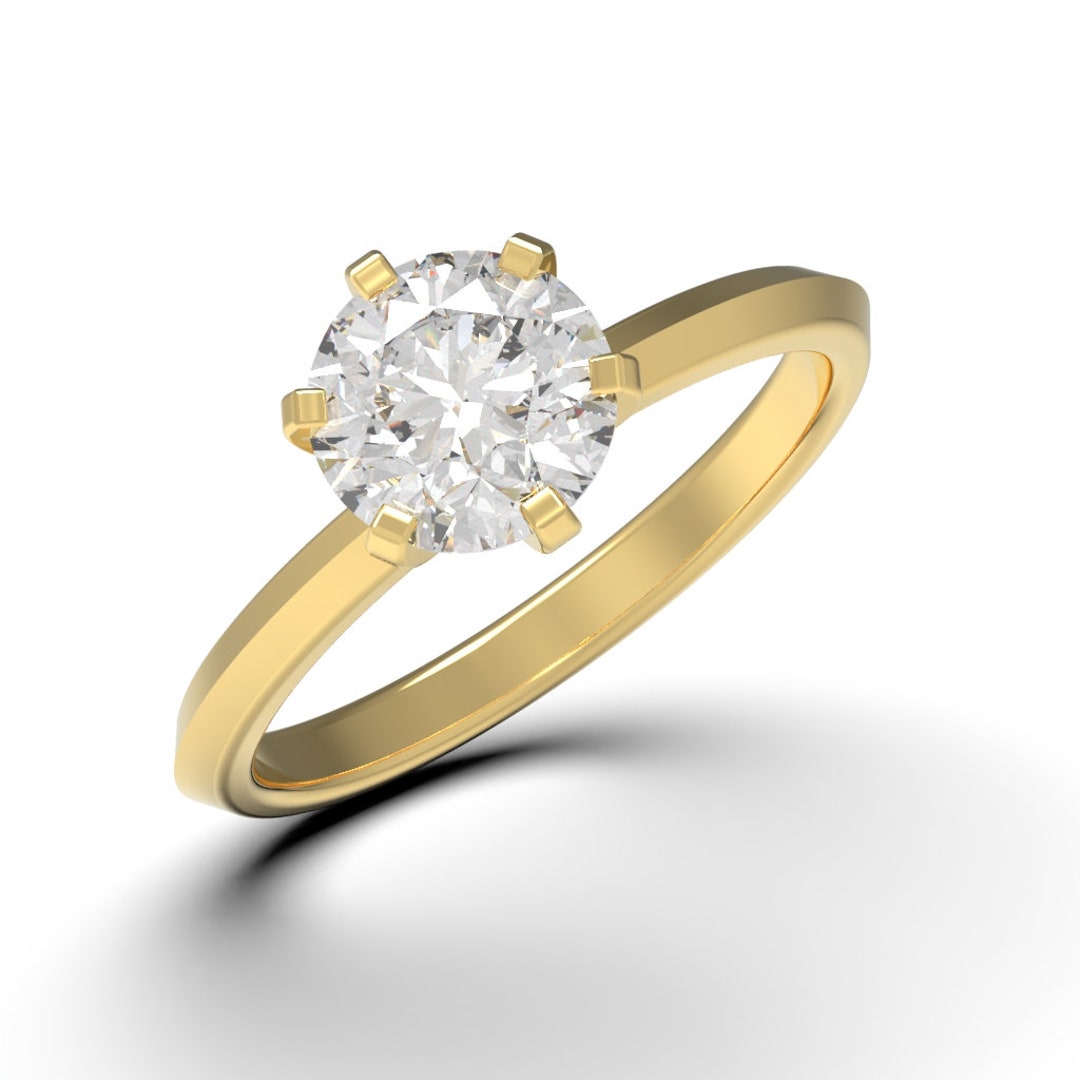 Round Engagement Ring in 14k Solid Gold 1, 1.5, 2CT Moissanite ...