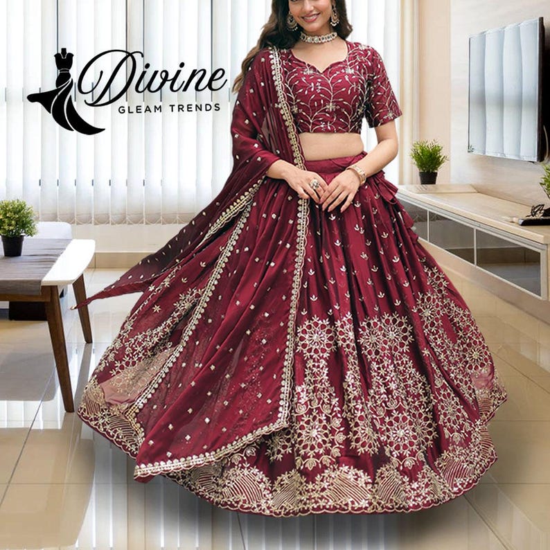 Maroon Color Sequence Embroidery Work Designer Lehenga Choli for Any ...