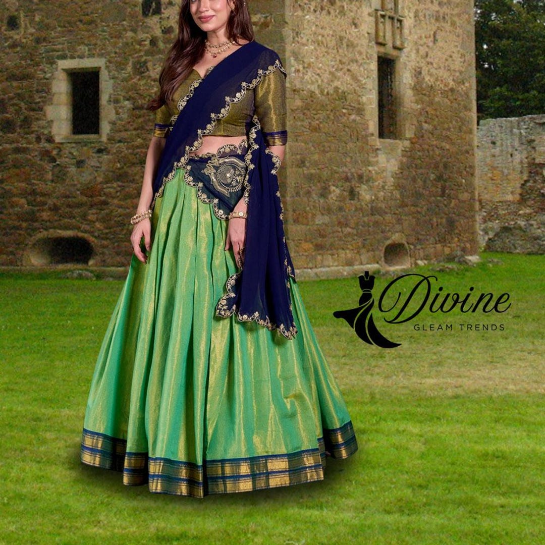 Green Silk Half Saree Lehenga Traditional South Indian Pattu Langa Voni ...