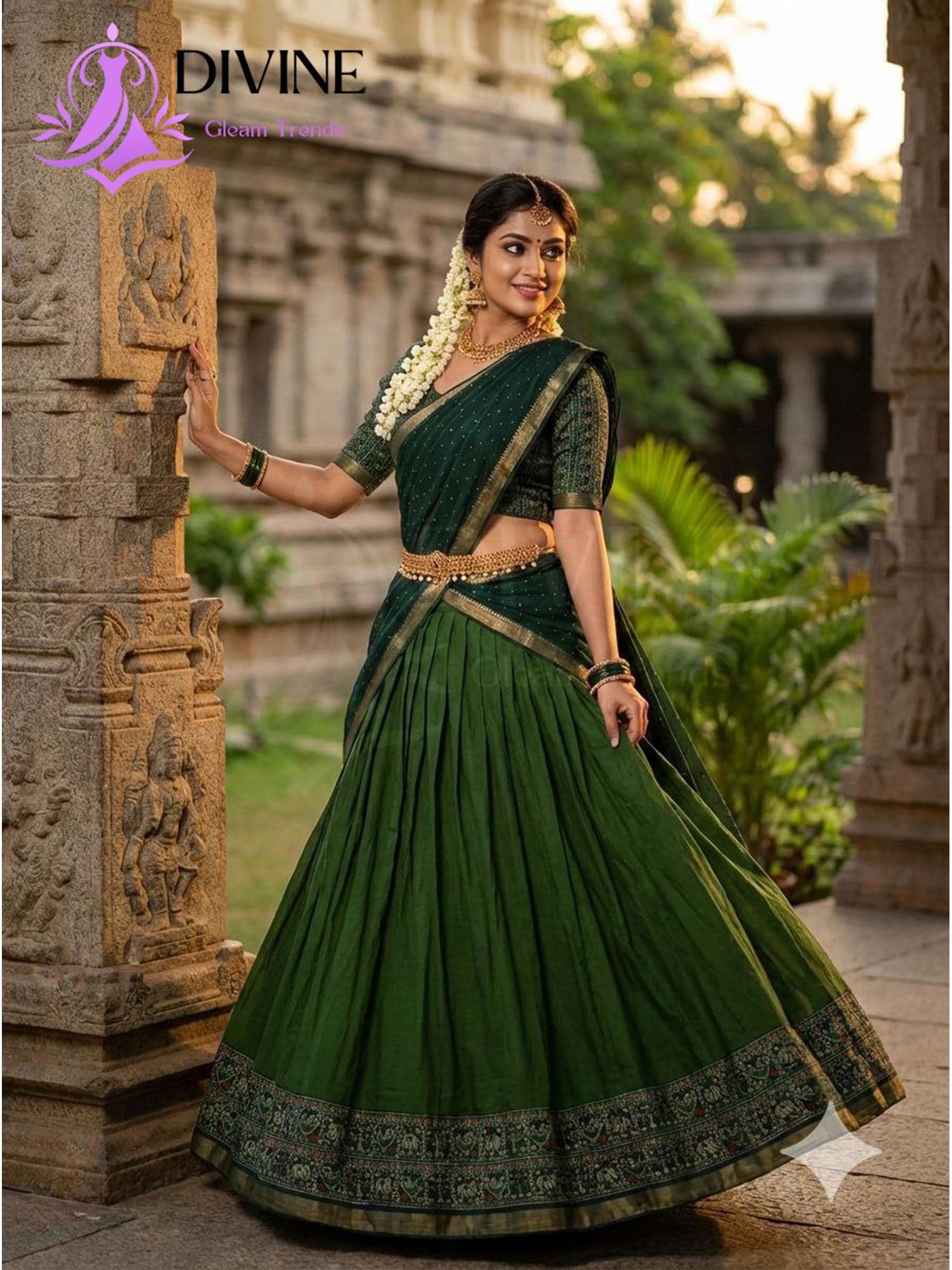 Green Cotton Half Saree Lehenga Indian Wedding Outfit Langa Voni Dress ...