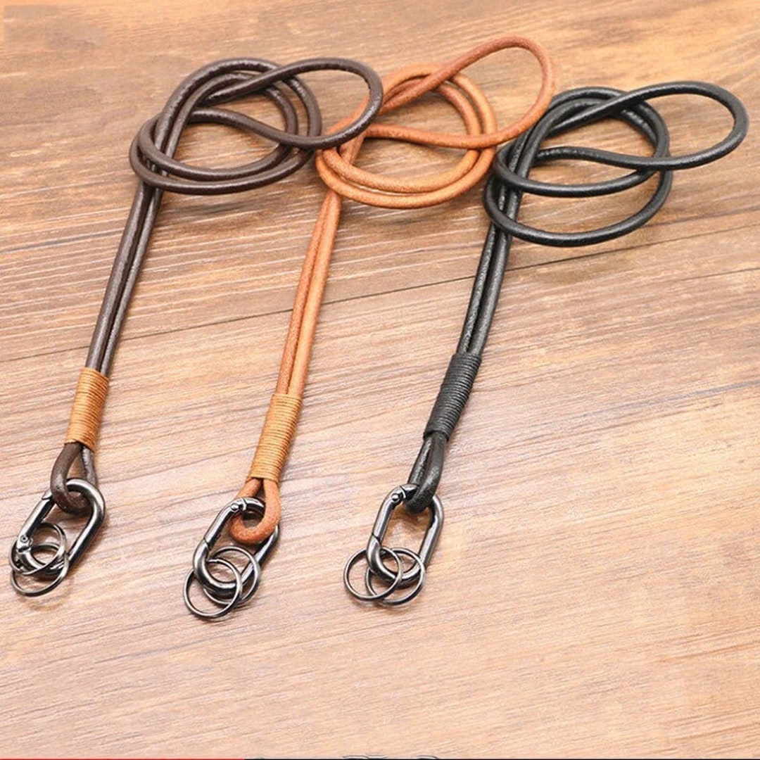 Badge Holder,long Leather Lanyard,round Leather Rope With Keyring,id ...
