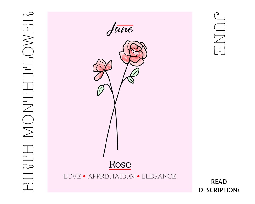 June Birth Month Watercolor Flower Digital Art Printable - Etsy