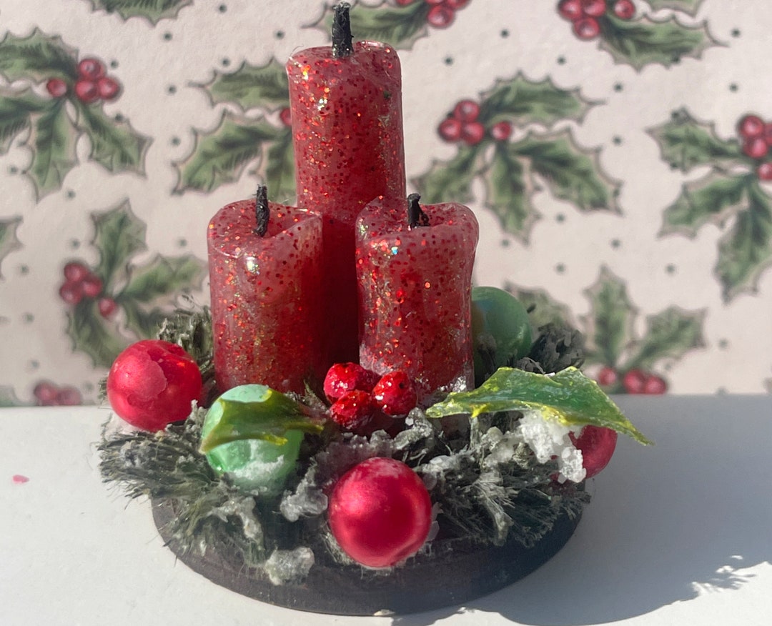 Dollhouse Christmas Holly Candle Centerpiece Dollhouse - Etsy