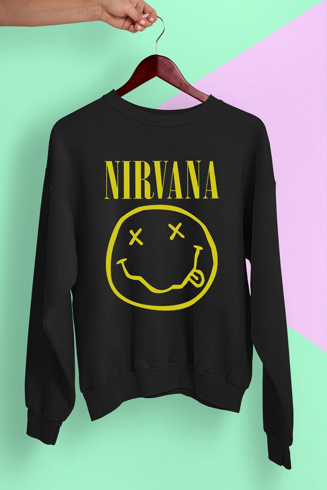 Nirvana Smile Face T-shirt, Cute Women Nirvana Sweatshirt, Nirvana ...