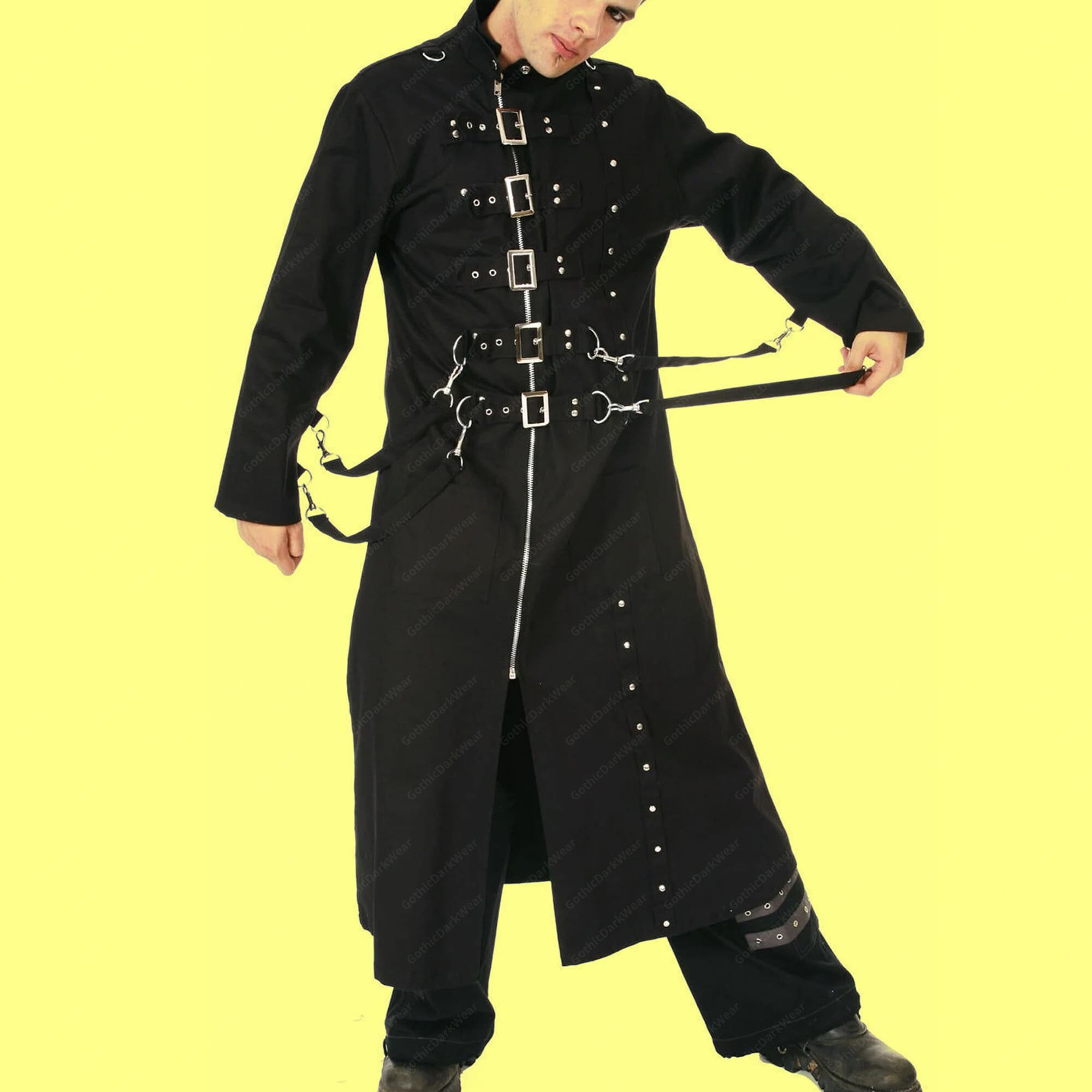 Handmade Men Long Coat Black Bondage BUCKLE Zips Chains Strap - Etsy