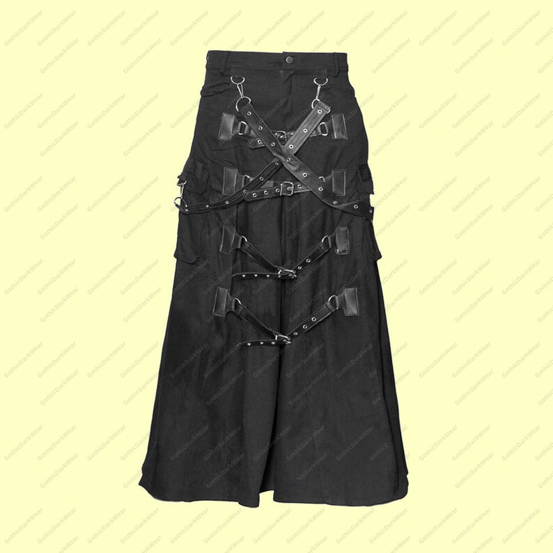 Mens Gothic Skirt Gothic Long Kilt Black Cyber Punk Bondage - Etsy