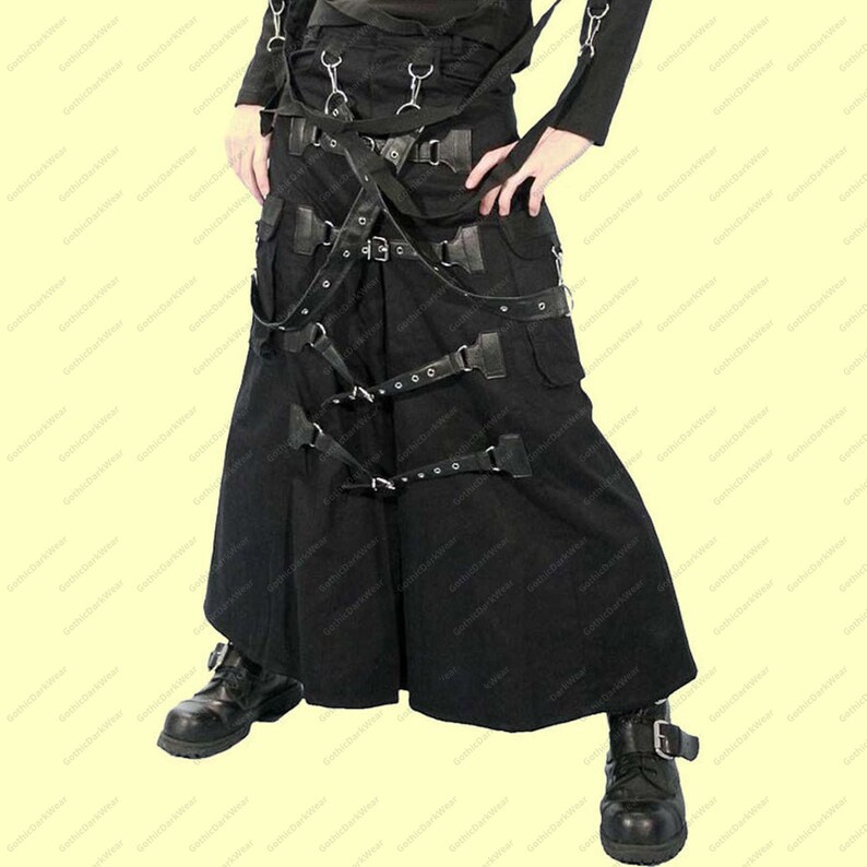 Mens Gothic Skirt Gothic Long Kilt Black Cyber Punk Bondage - Etsy