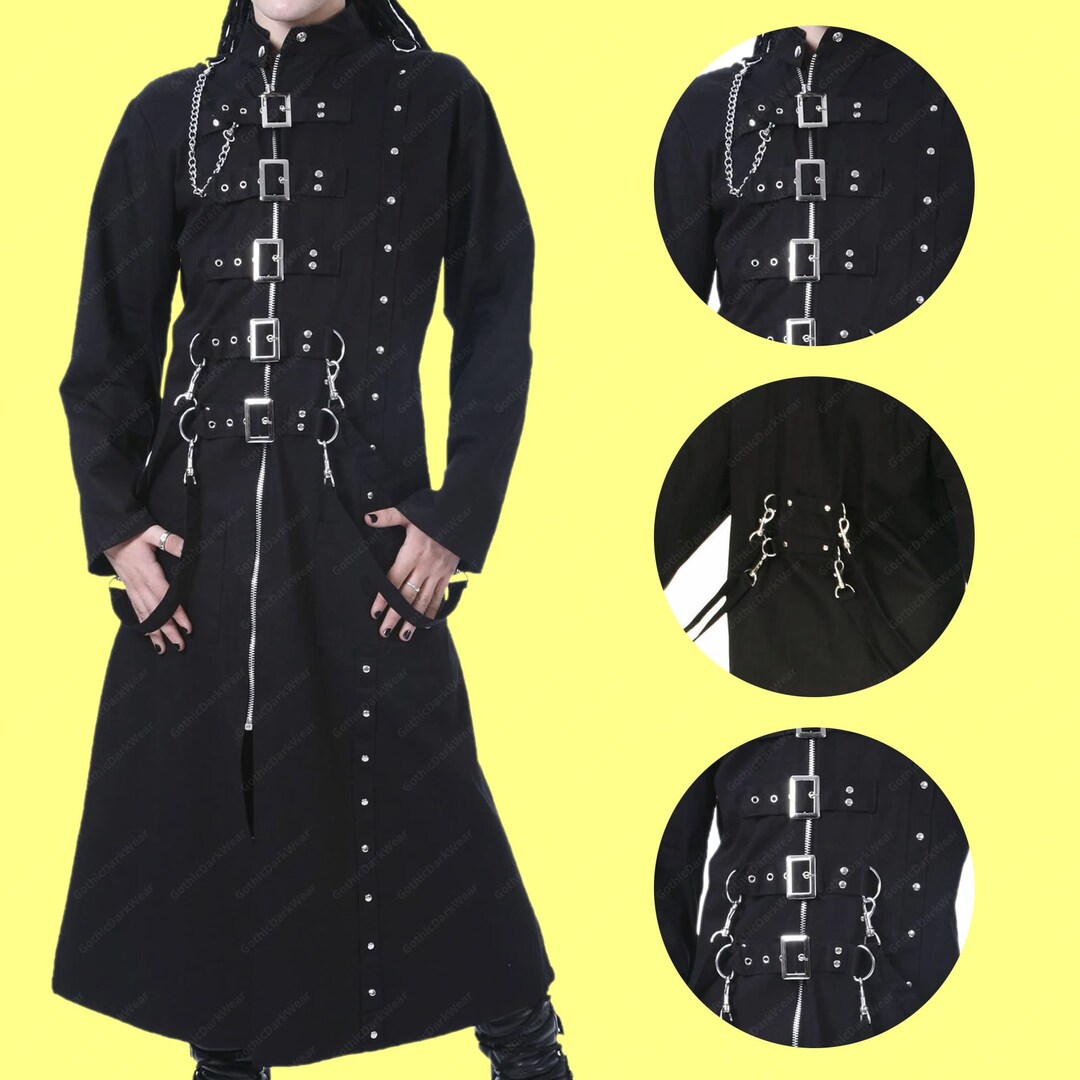 Handmade Men Long Coat Black Bondage BUCKLE Zips Chains Strap - Etsy