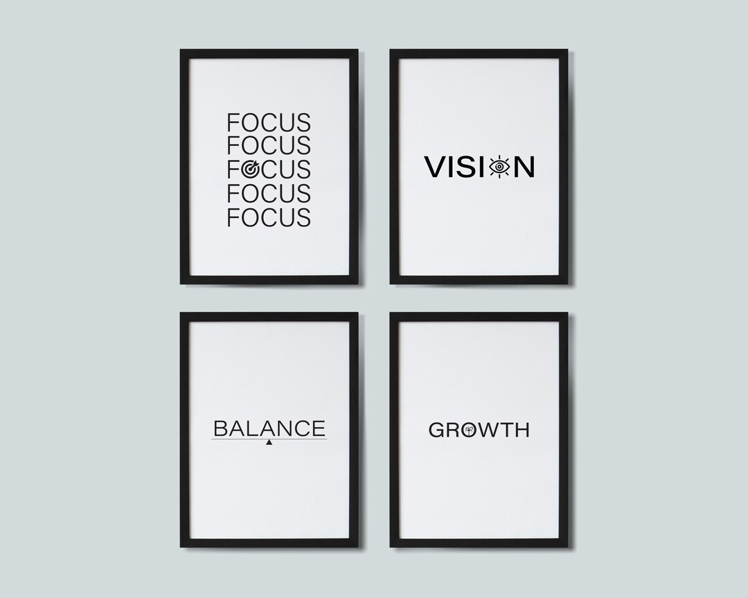 Minimalist Black & White Office Wall Art | Set of 4 Printable ...