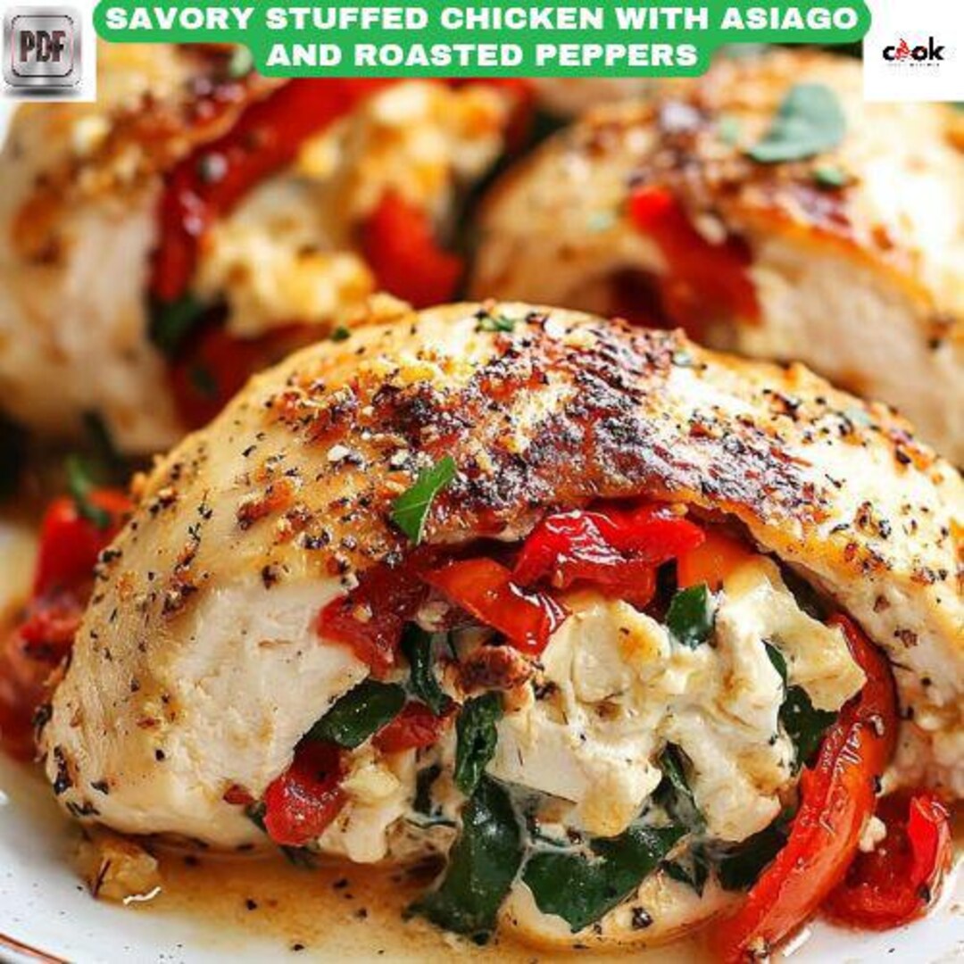 Savory Stuffed Chicken With Asiago and Roasted Peppers - Etsy