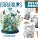 30 Terrarium Coloring Pages, Adults + Kids- Download - Grayscale ...
