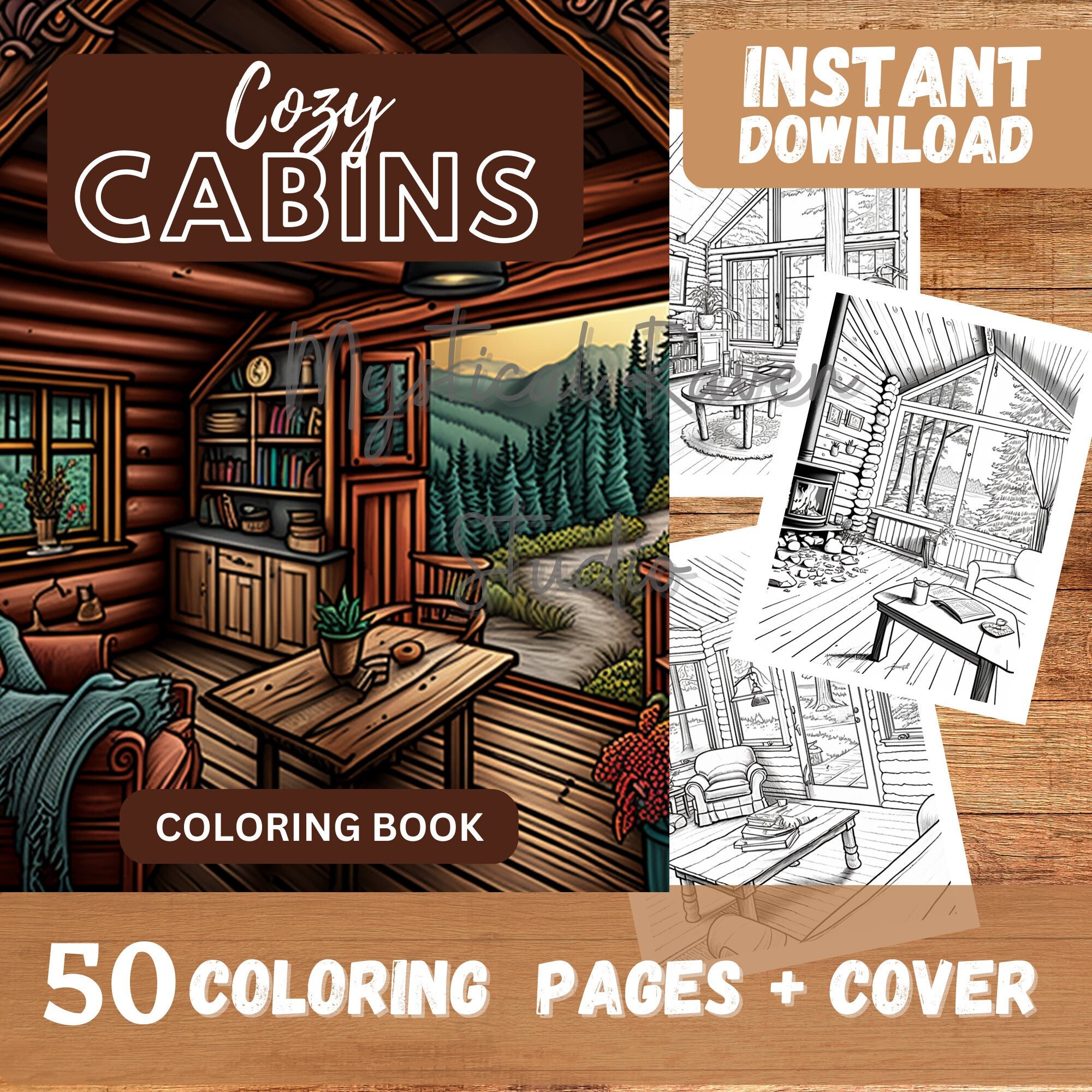 50 Cozy Cabin Interior Coloring Pages, Adults + Kids, Download ...
