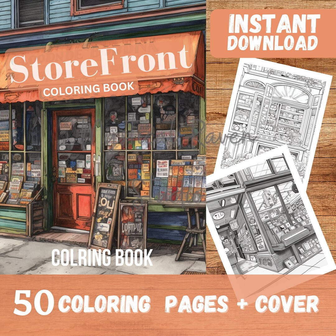 Storefront Illustration Coloring Book, 50 Unique Greyscale Pages ...