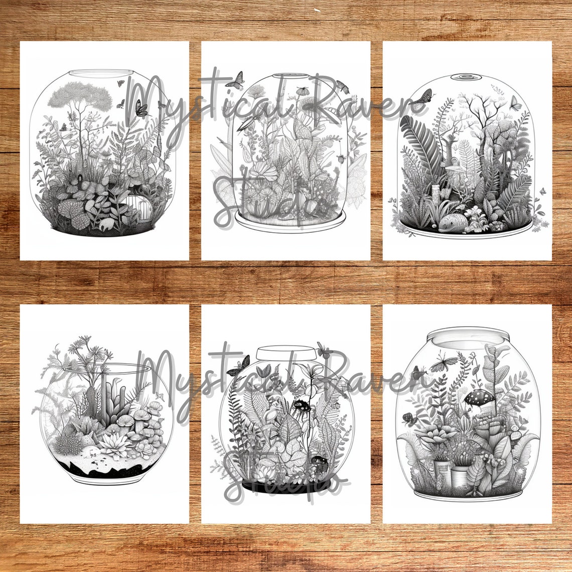 30 Terrarium Coloring Pages, Adults + Kids- Download - Grayscale ...