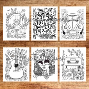 50 Groovy 70s Retro Coloring Sheets-unique Illustrations - Adults+kids ...