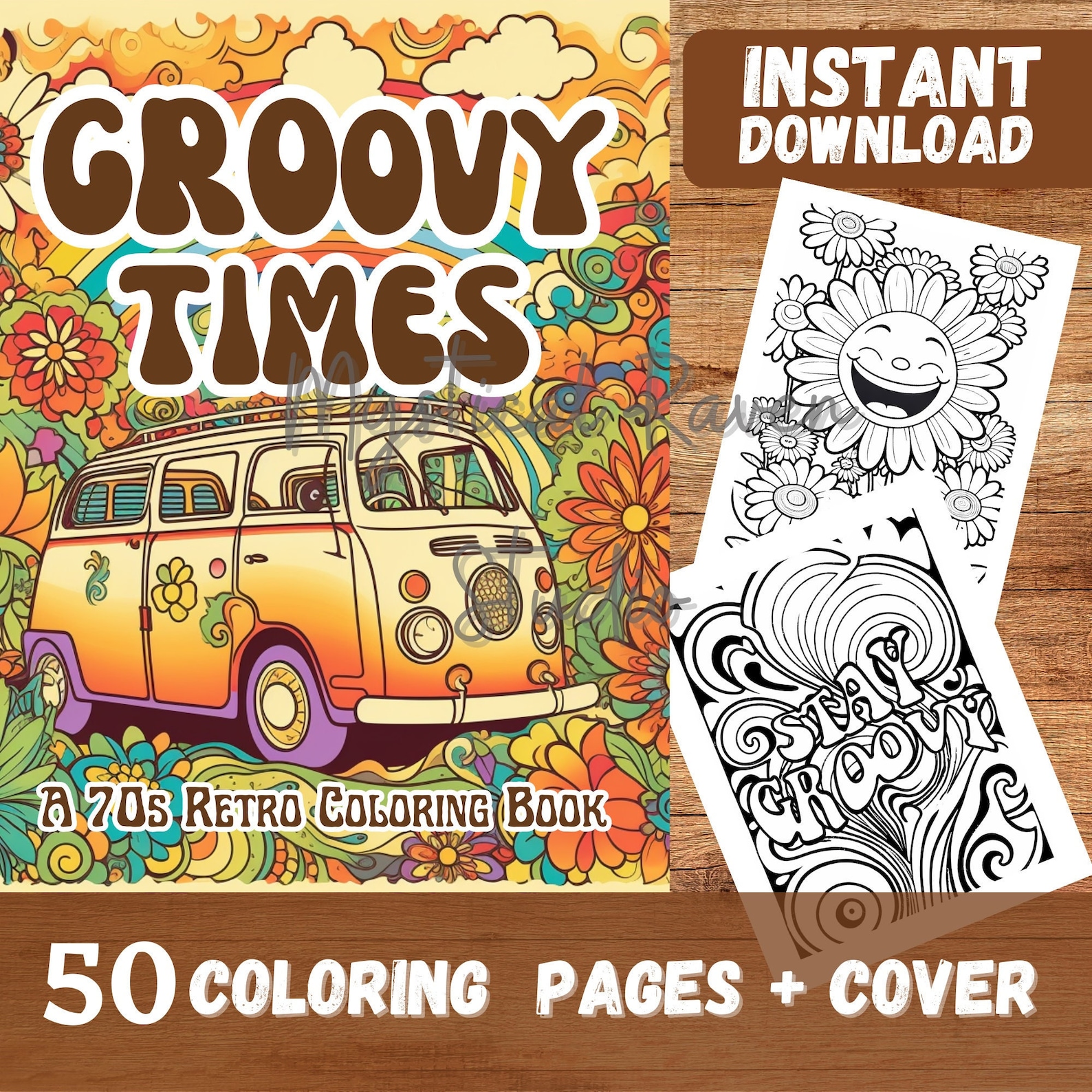50 Groovy 70s Retro Coloring Sheets-unique Illustrations - Adults+kids ...