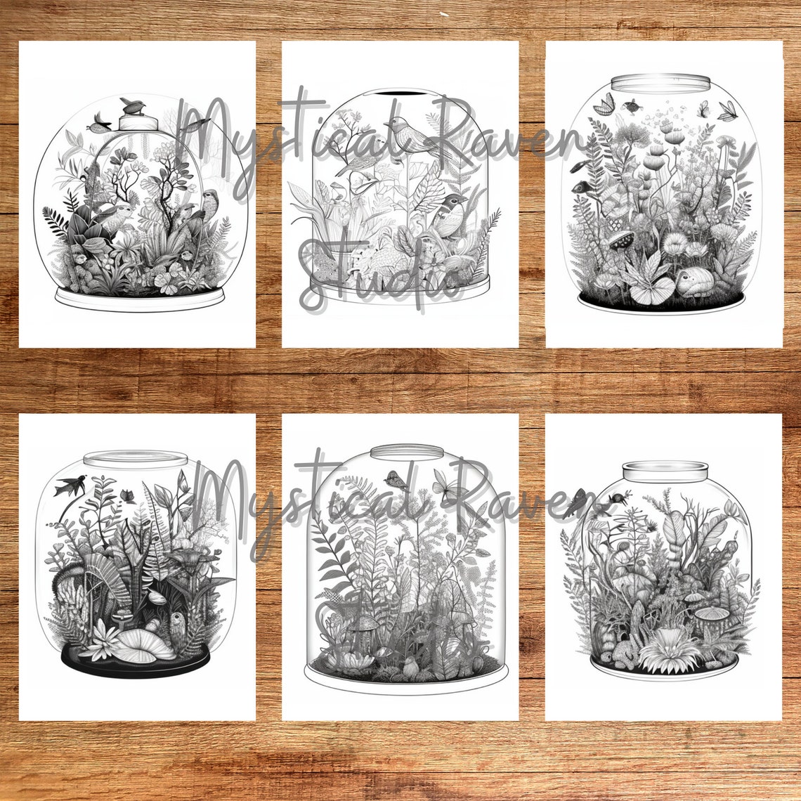 30 Terrarium Coloring Pages, Adults + Kids- Download - Grayscale ...