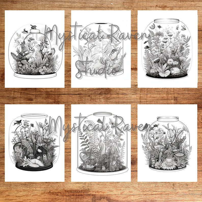 30 Terrarium Coloring Pages, Adults + Kids- Download - Grayscale ...