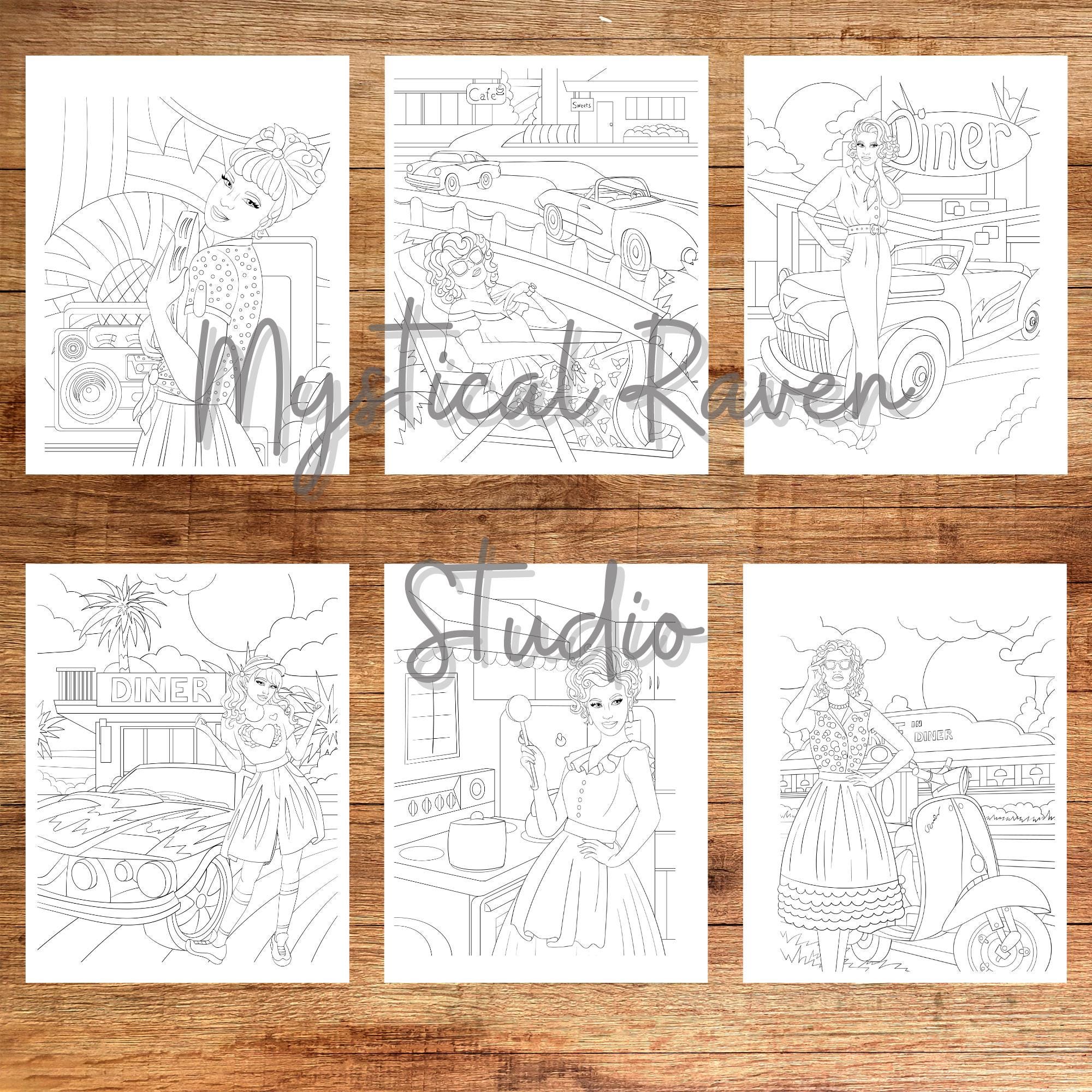 Retro Radiance of the 1950s Coloring Pages | Hand Drawn Vintage 50s ...