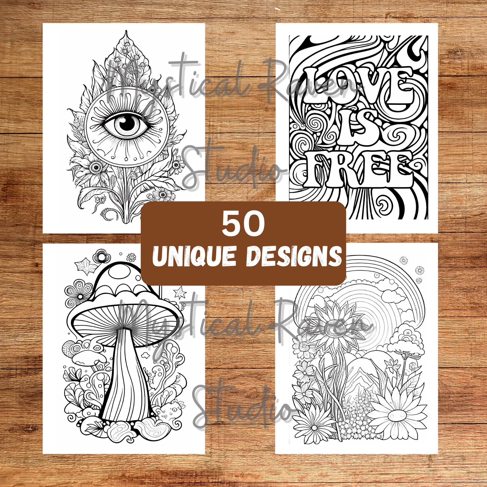 50 Groovy 70s Retro Coloring Sheets-unique Illustrations - Adults+kids ...