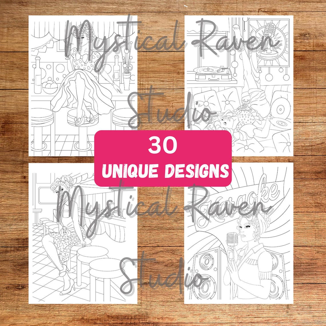 1950s Fashion Coloring Pages | Vintage Women Illustrations (PDF) - Etsy