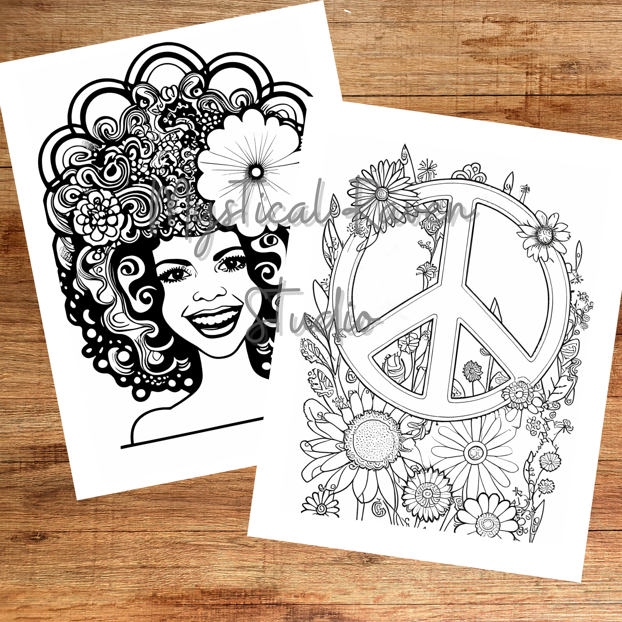 50 Groovy 70s Retro Coloring Sheets-unique Illustrations - Adults+kids ...
