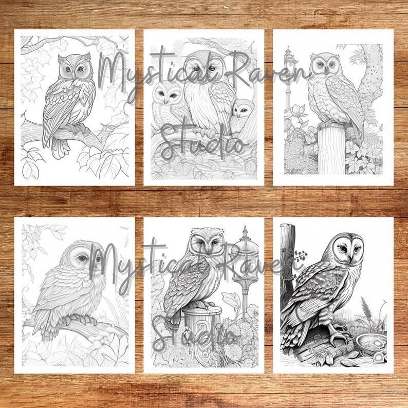 50 Unique Owl Coloring Pages, Greyscale Designs (printable PDF) - Etsy
