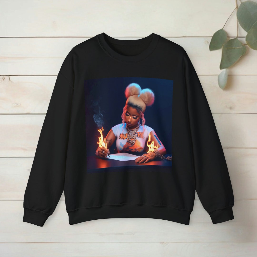 Nicki Minaj Writing A Rap Crewneck Sweatshirt, Pink Friday 2 Sweater ...