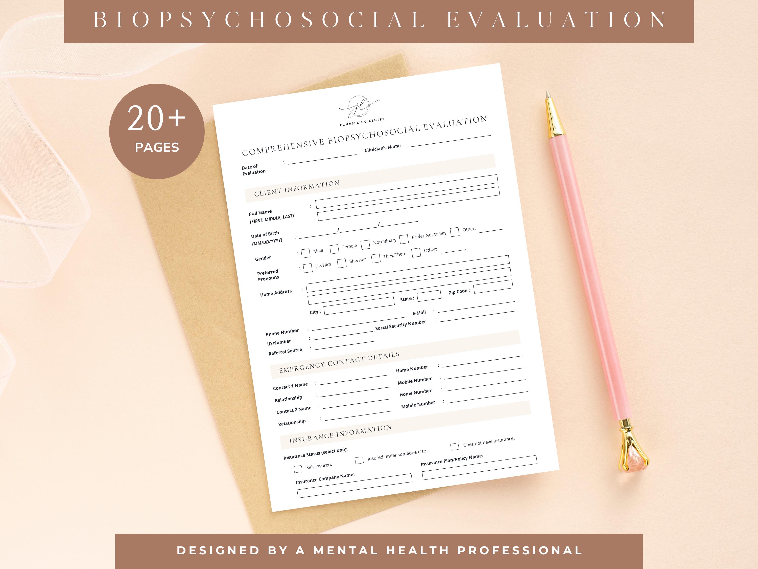 Therapy Biopsychosocial Assessment, Therapist Template, Counseling Form ...