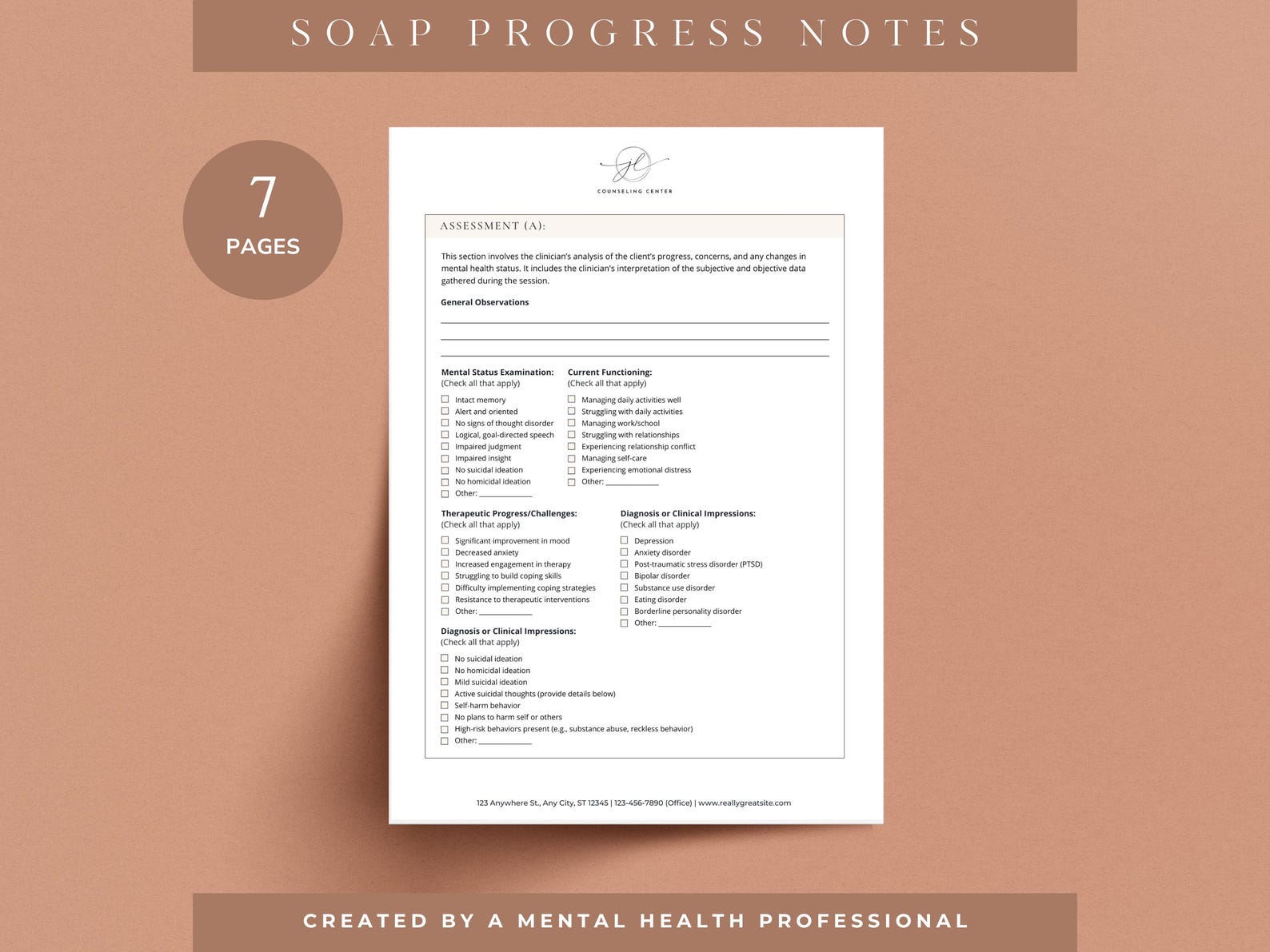 Therapy SOAP Progress Notes Template, Therapist Template, Social Work ...
