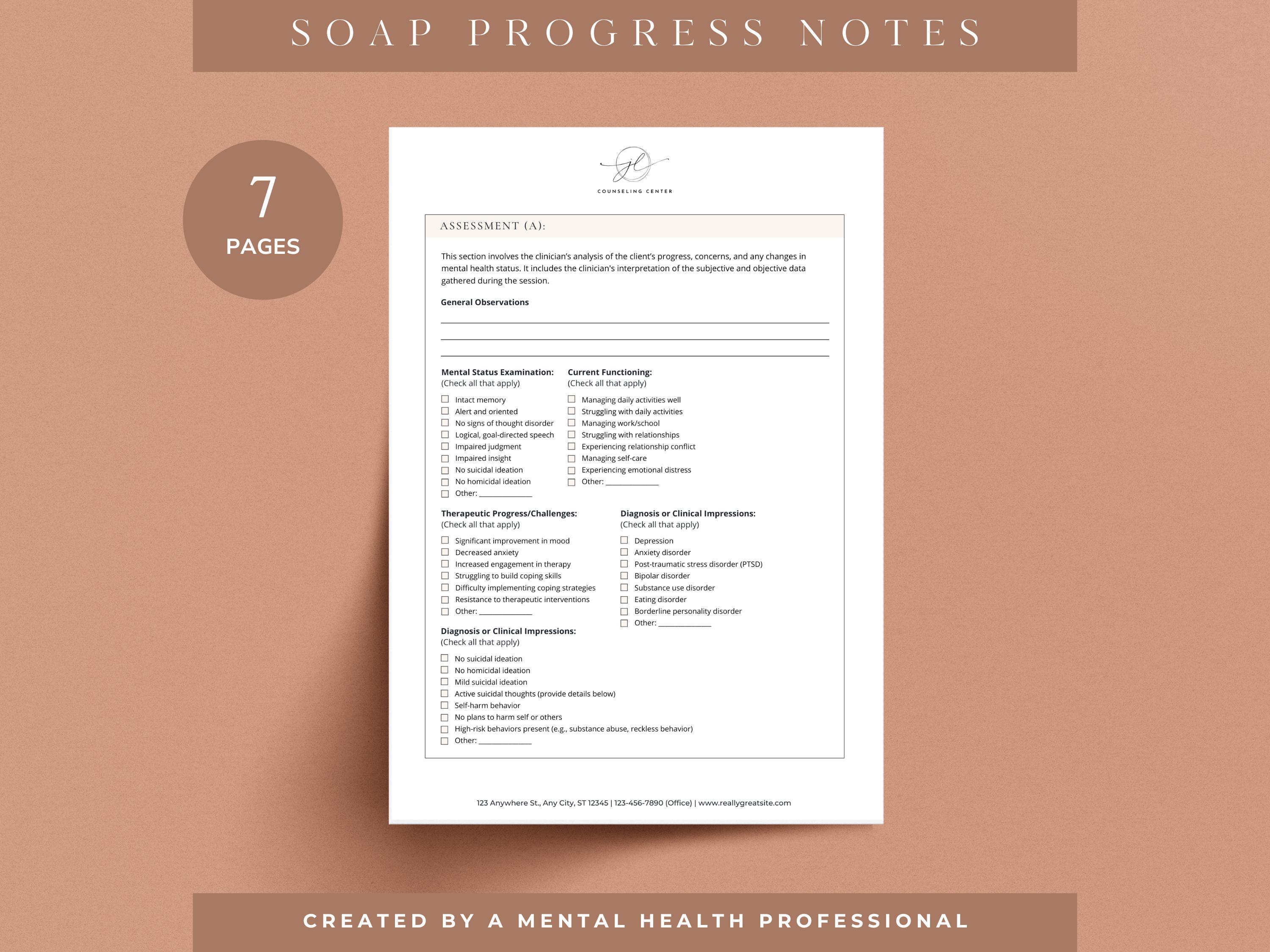 Therapy SOAP Progress Notes Template, Therapist Template, Social Work ...