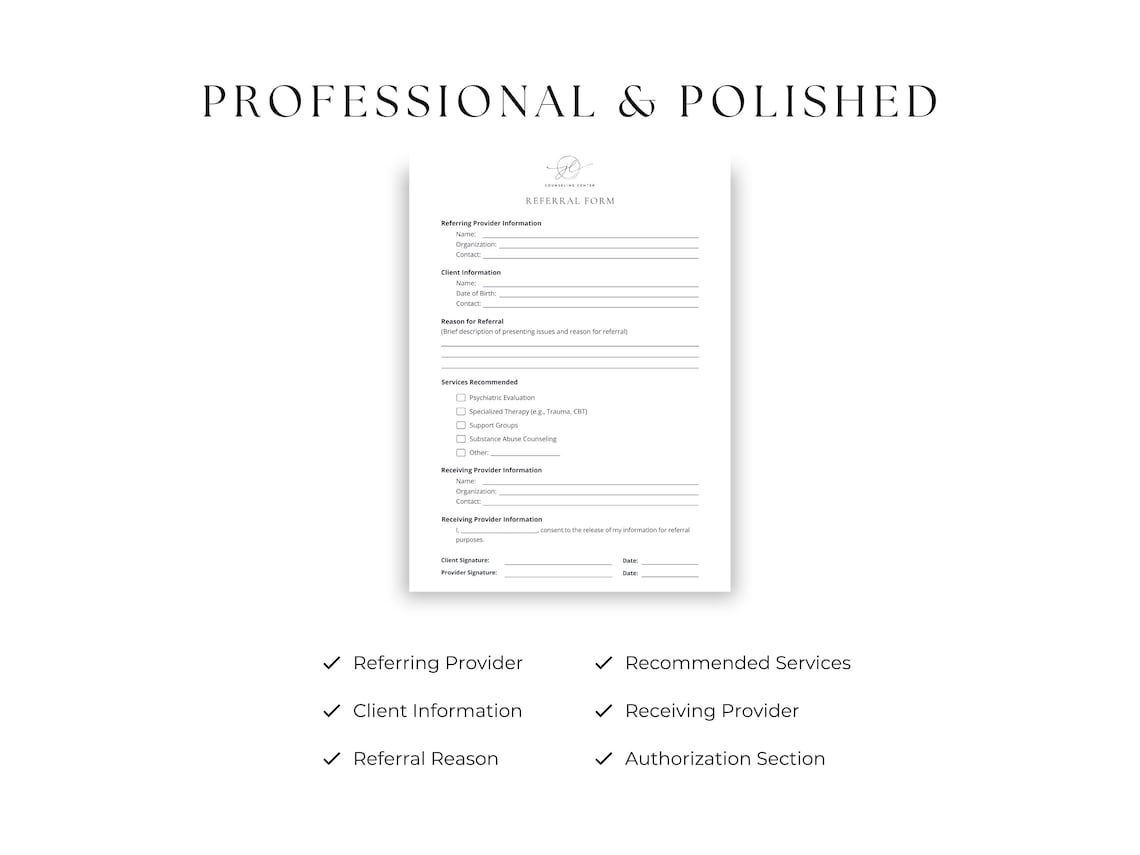 Therapy Referral Form, Therapist Template, Social Work Treatment Form ...