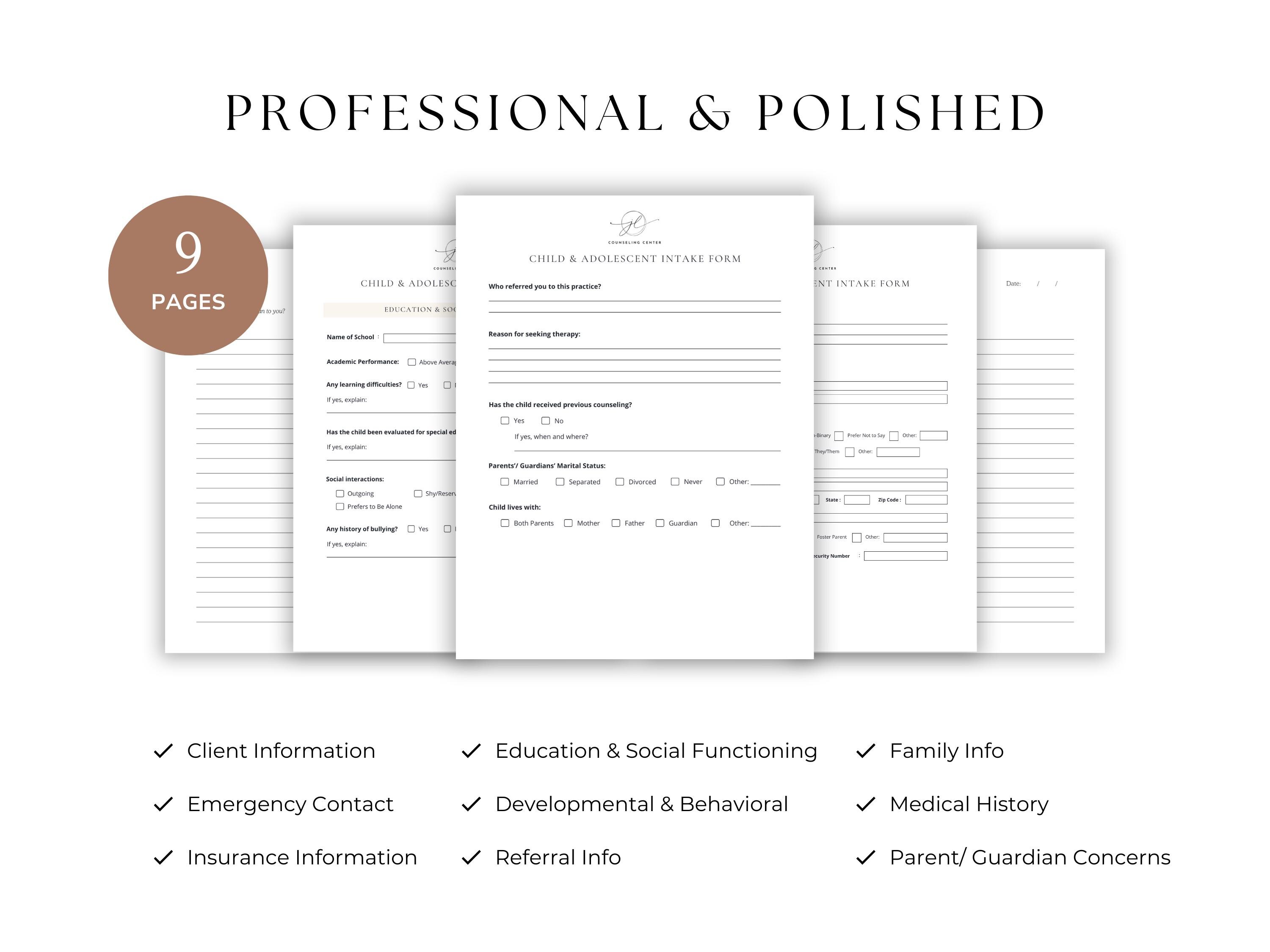 Child & Adolescent Intake Form, Therapist Template, Child Therapy Form ...