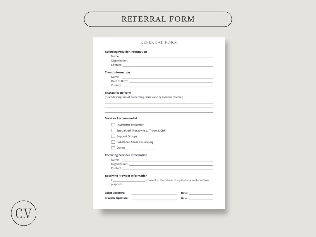 Therapy Referral Form, Therapist Template, Social Work Treatment Form ...