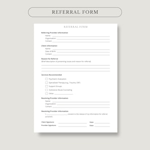 Therapy Referral Form, Therapist Template, Social Work Treatment Form ...