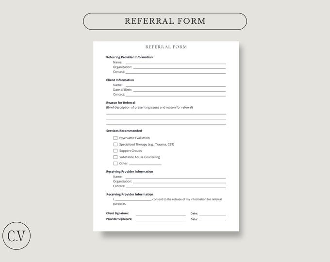 Therapy Referral Form, Therapist Template, Social Work Treatment Form ...
