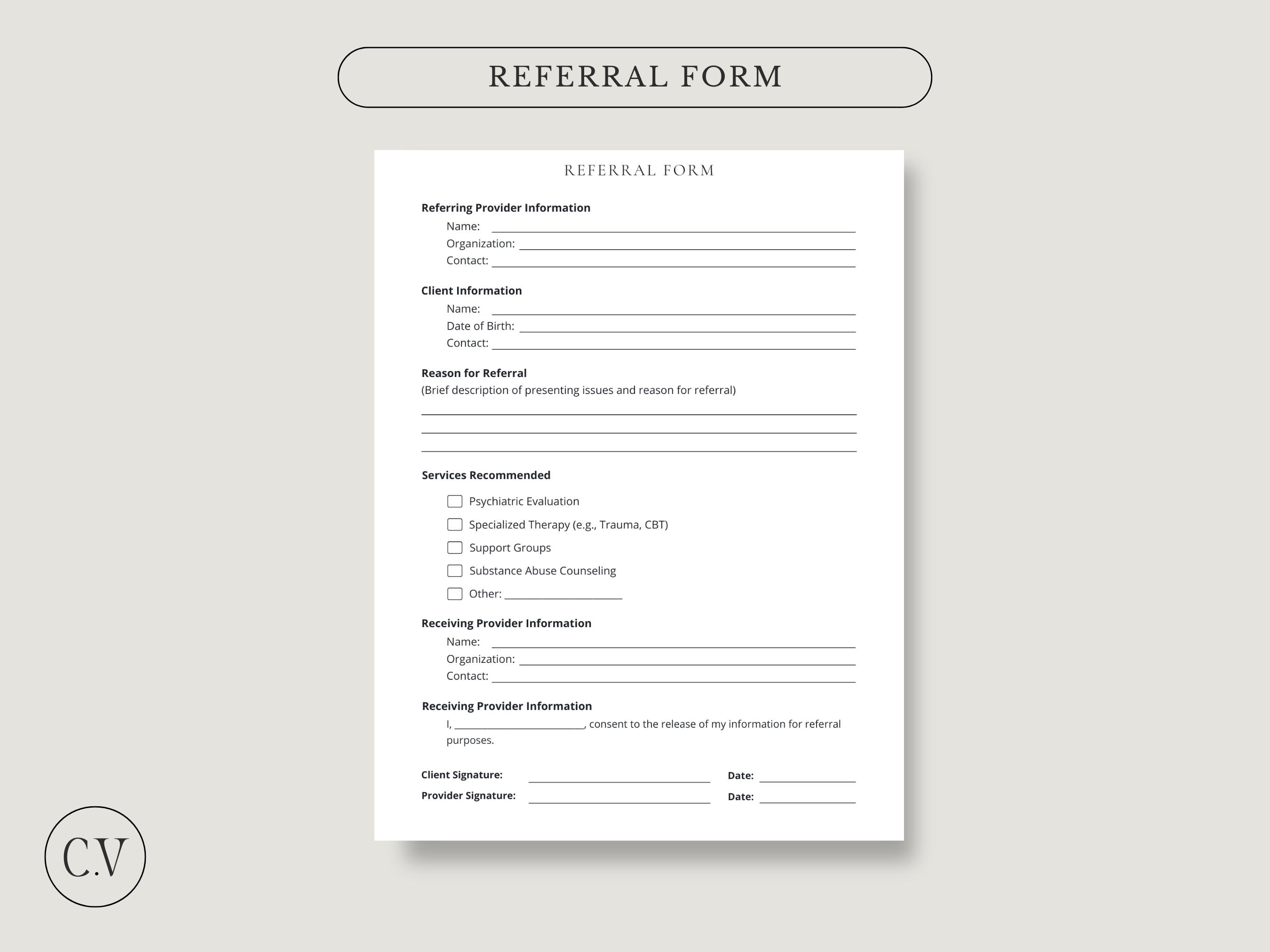 Therapy Referral Form, Therapist Template, Social Work Treatment Form ...