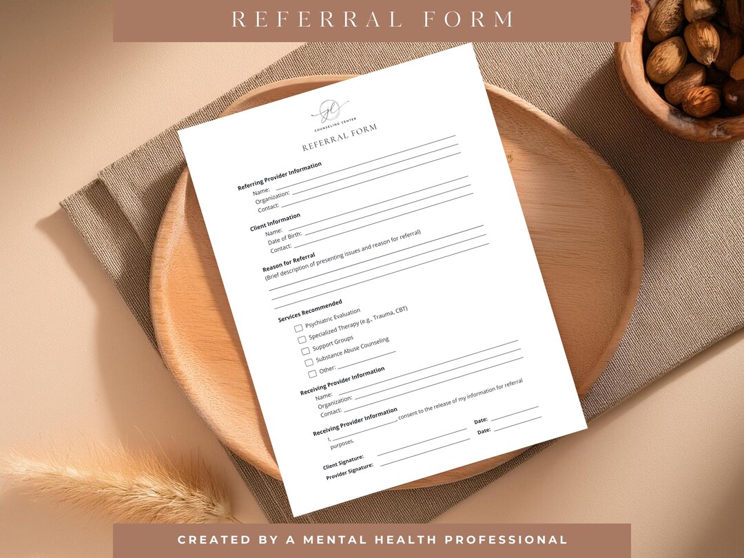 Therapy Referral Form, Therapist Template, Social Work Treatment Form ...