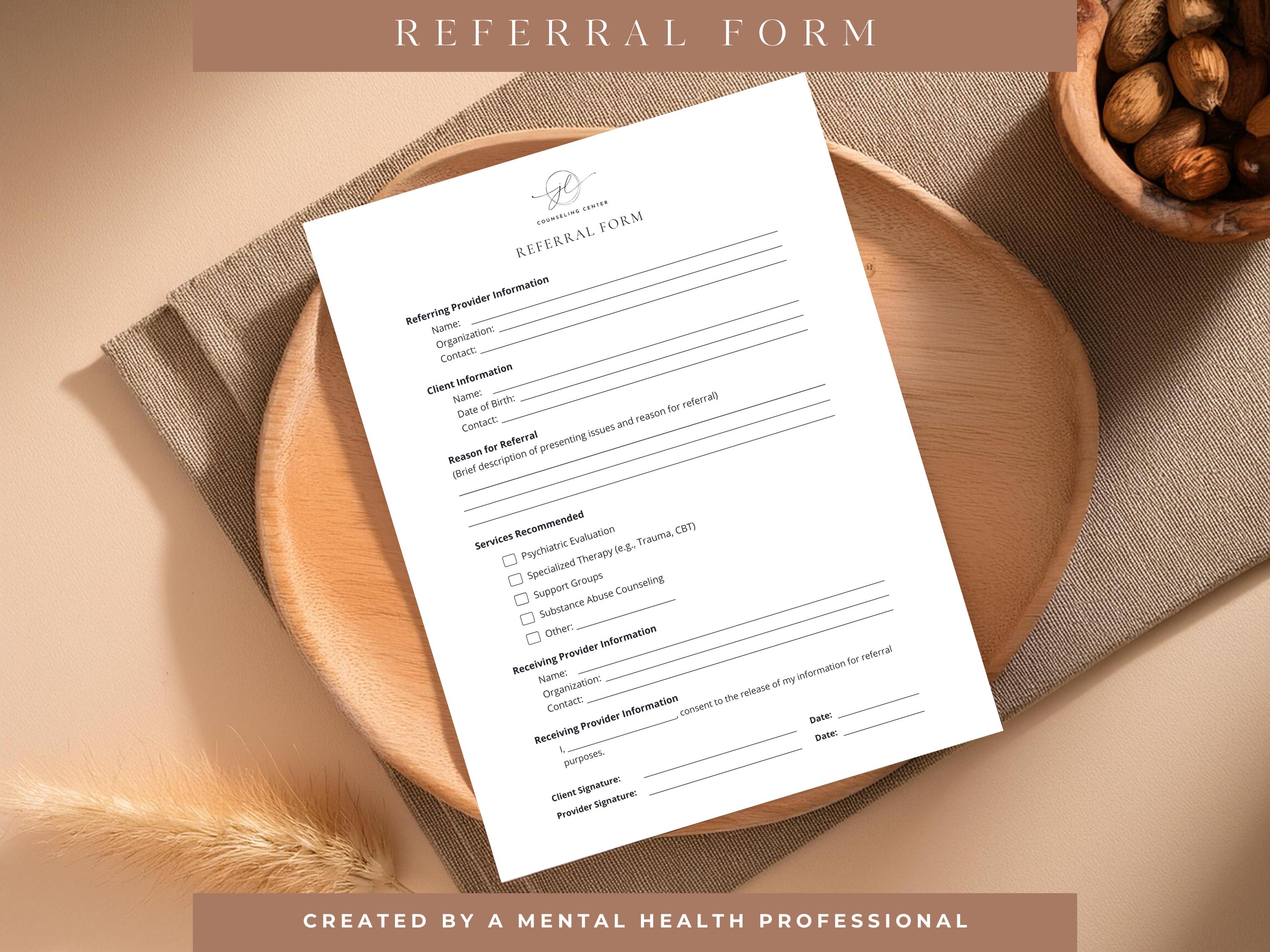 Therapy Referral Form, Therapist Template, Social Work Treatment Form ...