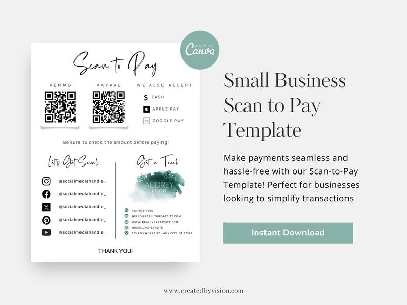 Scan to Pay Template, Qr Code Sign, Small Business, Editable Canva ...