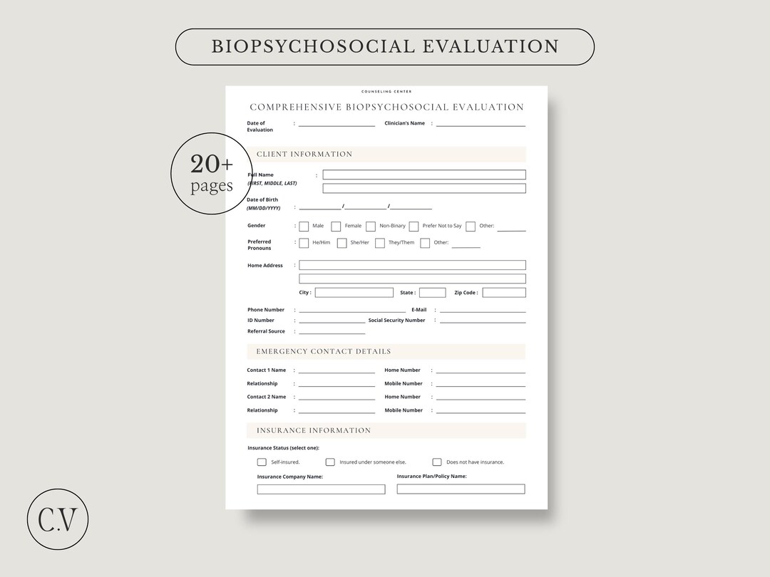 Therapy Biopsychosocial Assessment, Therapist Template, Counseling Form ...