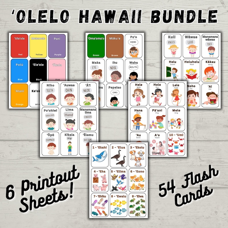 Printable Flash Cards, Hawaiian Words Flash Cards Sheets, Digital ...