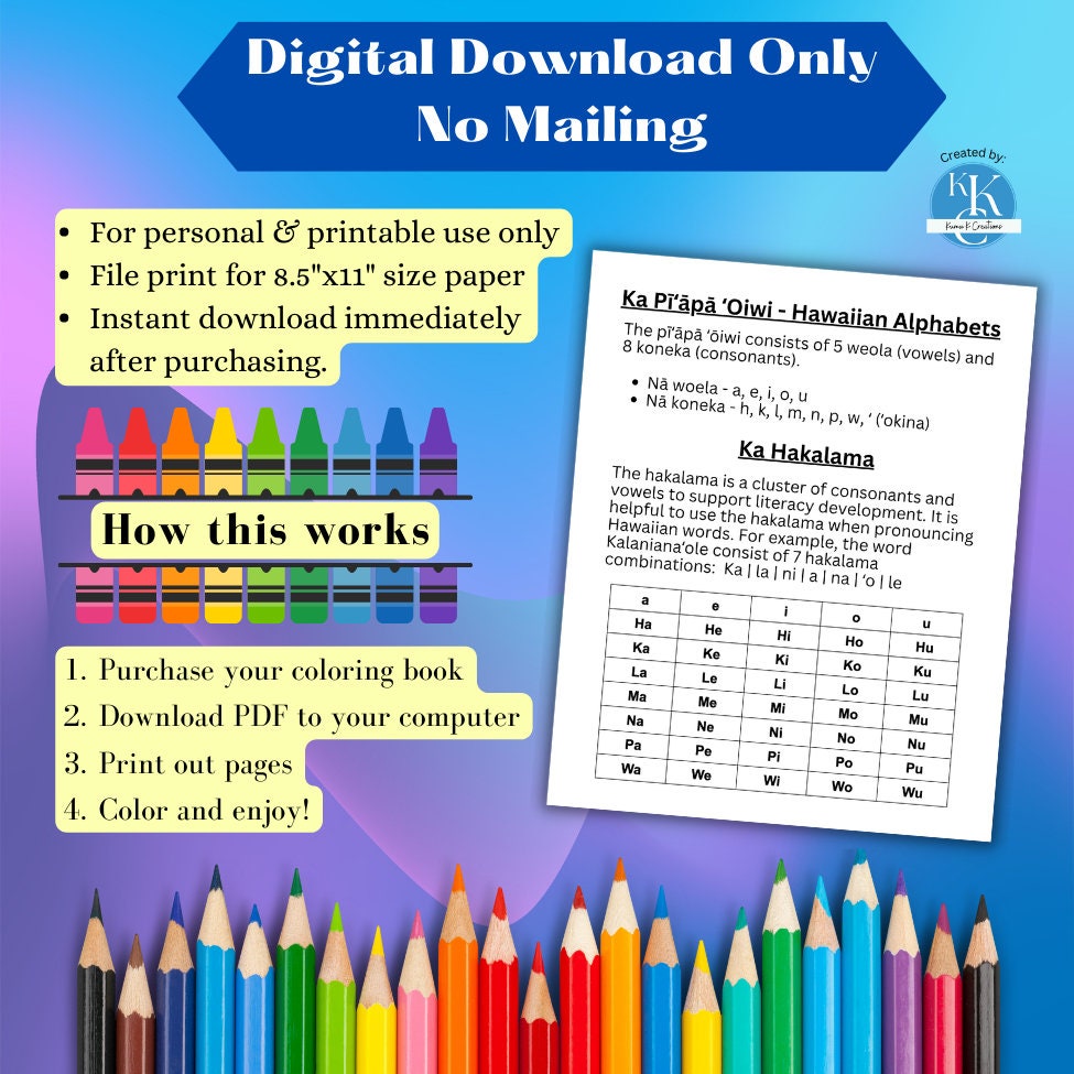 Custom Coloring Book, Hawaiian Alphabet Color Book, PRINTABLE Download ...