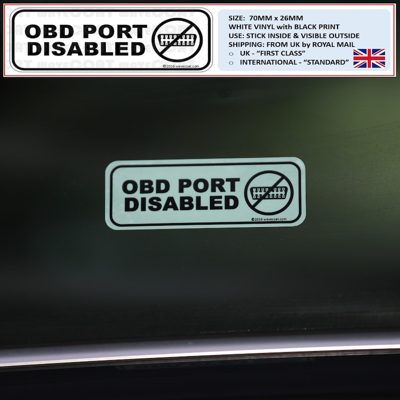 4 X OBD PORT DISABLED Window Stickers for Car, Van, Truck, Caravan or ...