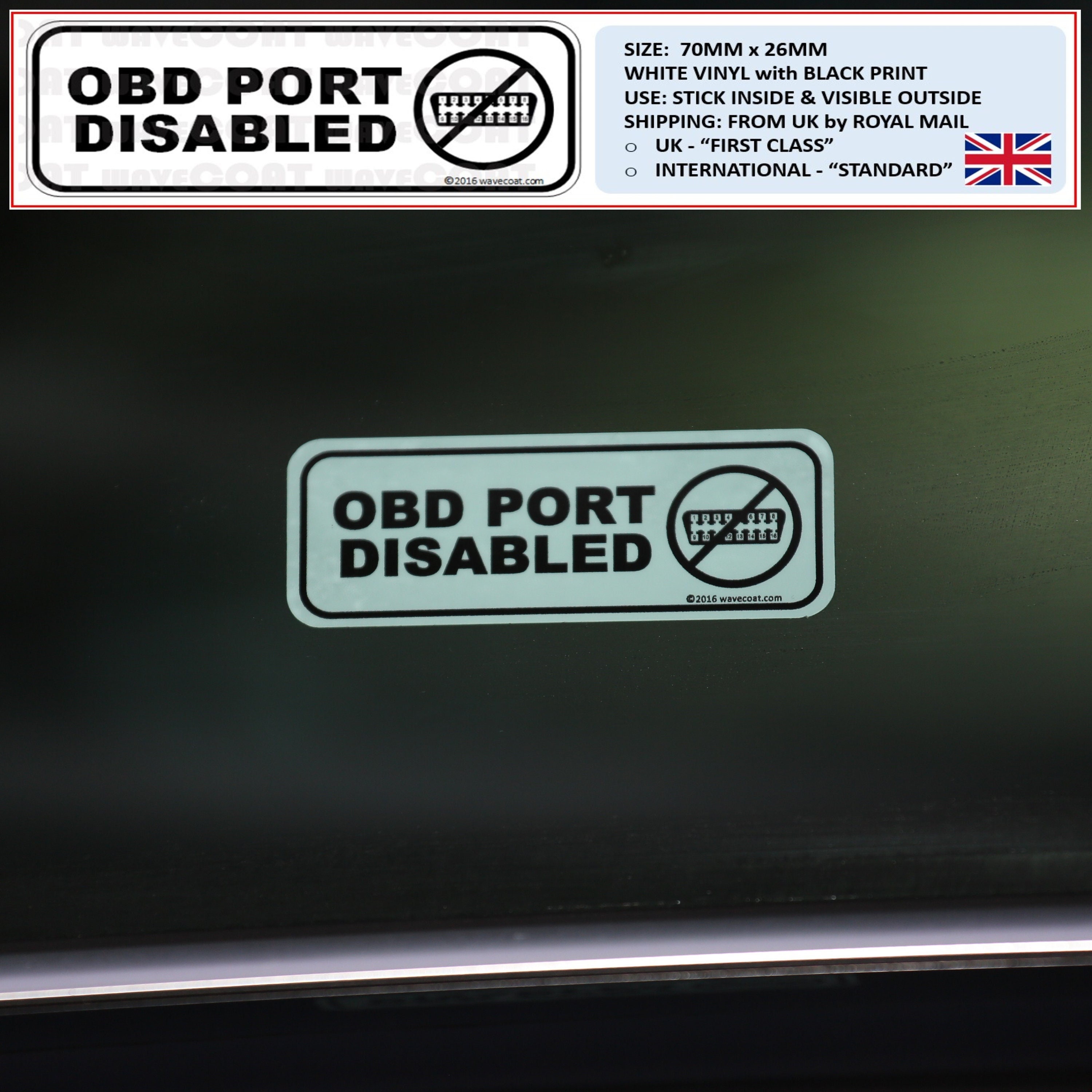 4 X OBD PORT DISABLED Window Stickers for Car, Van, Truck, Caravan or ...